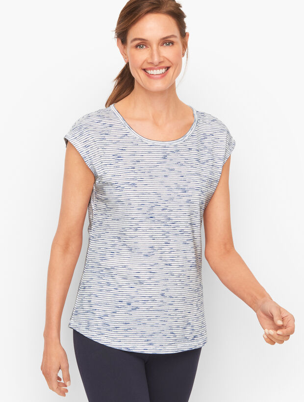 Ruched Cap Sleeve Tee - Tropical Stripe | Talbots