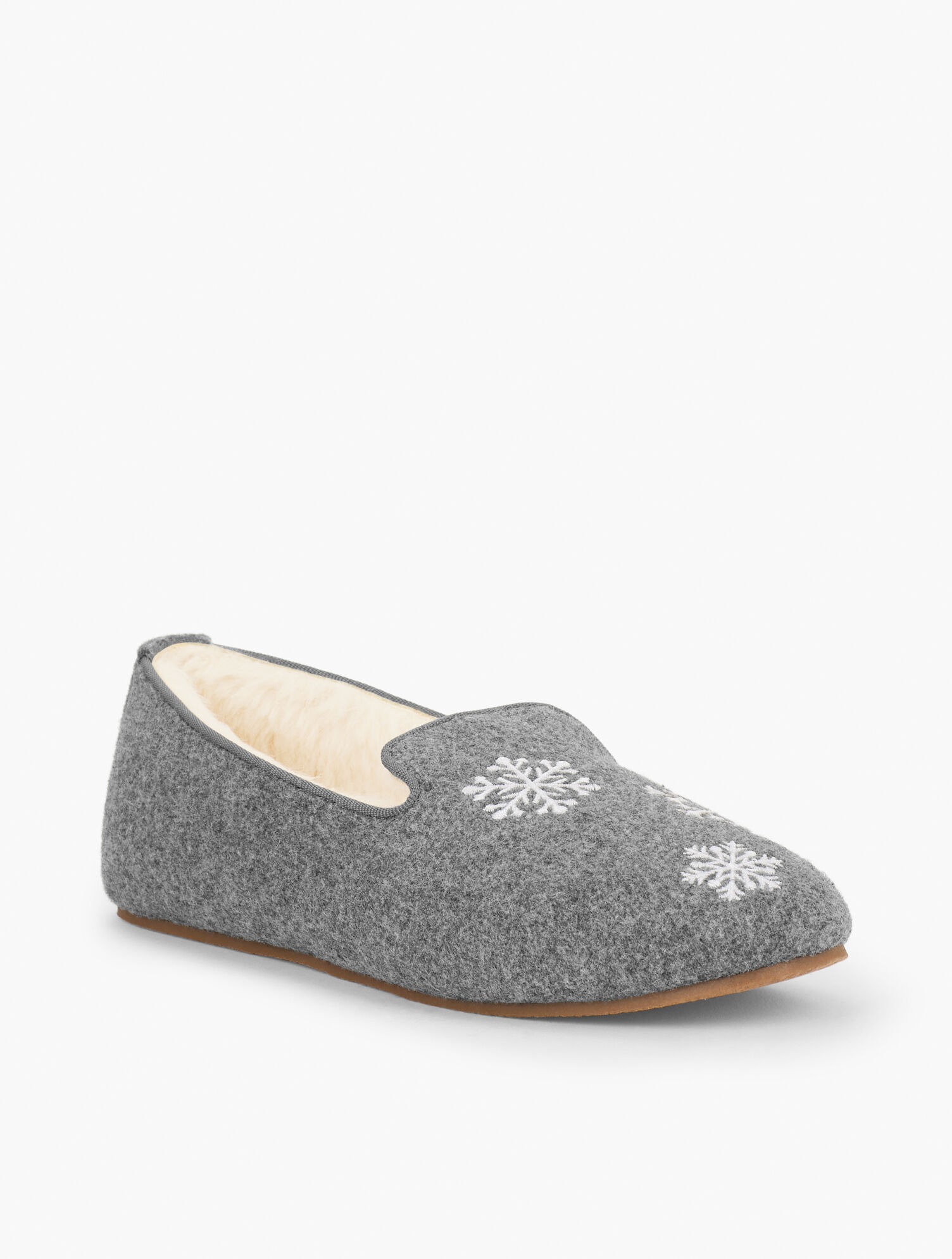 Embroidered Snowflake Flannel Slippers | Talbots