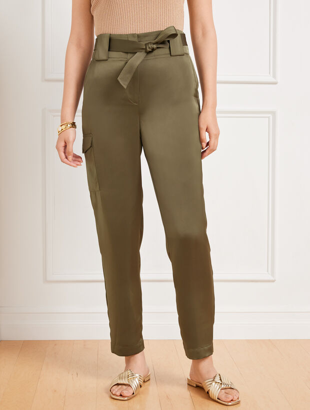 Belted Satin Tapered Leg Pants | Talbots