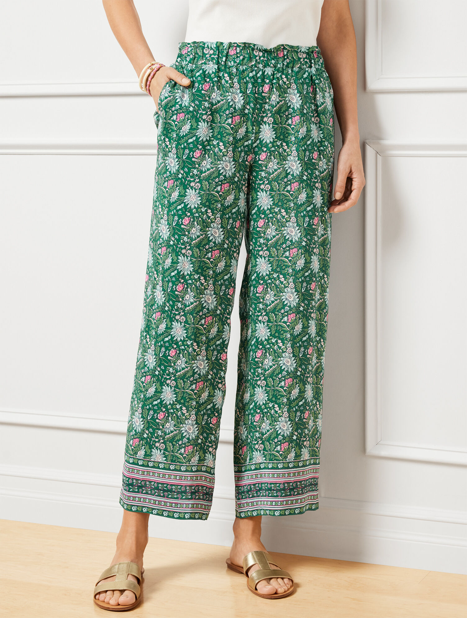 Pull-On Wide Crops - Primrose Border | Talbots