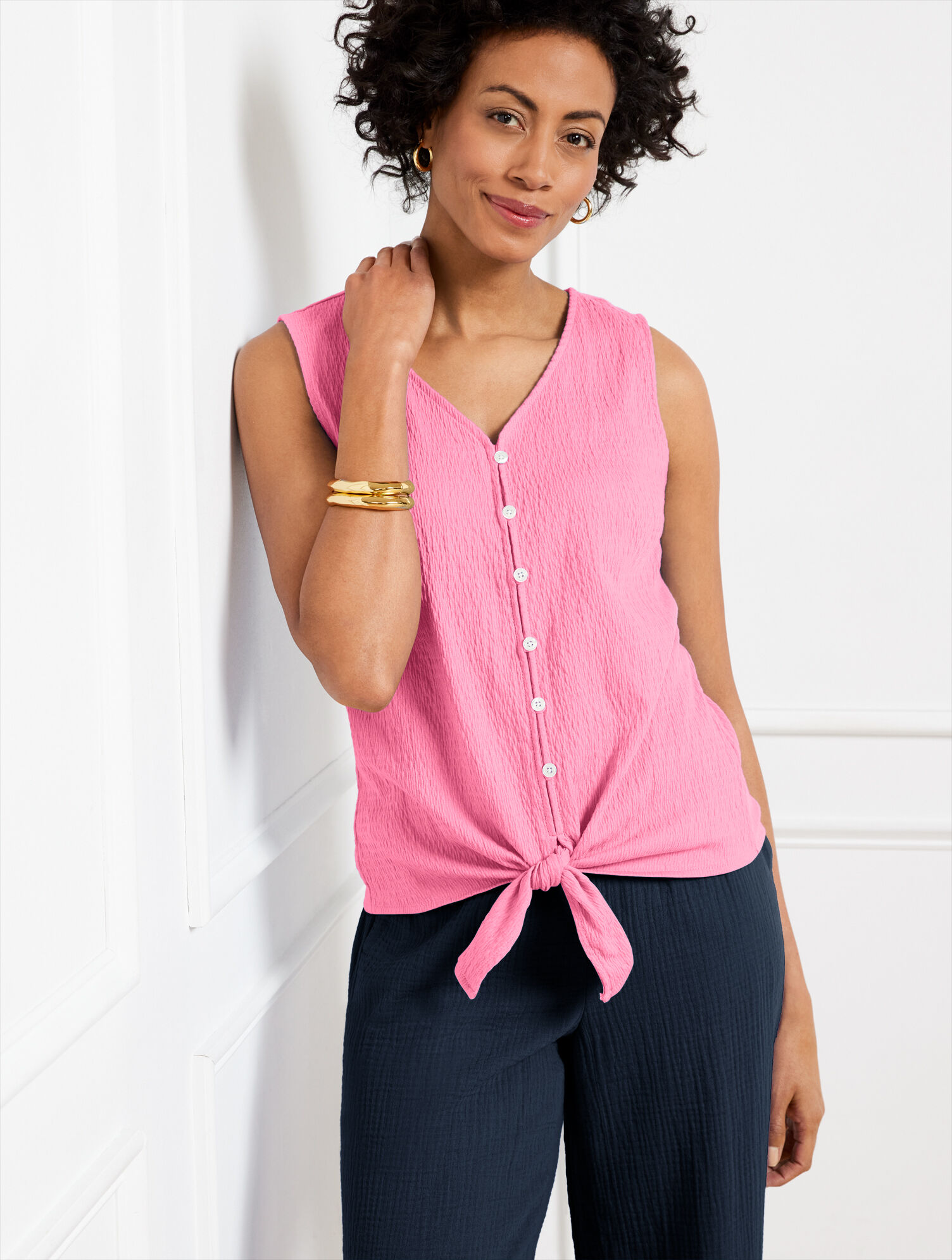 Tie Hem Button Front Knit Tank | Talbots
