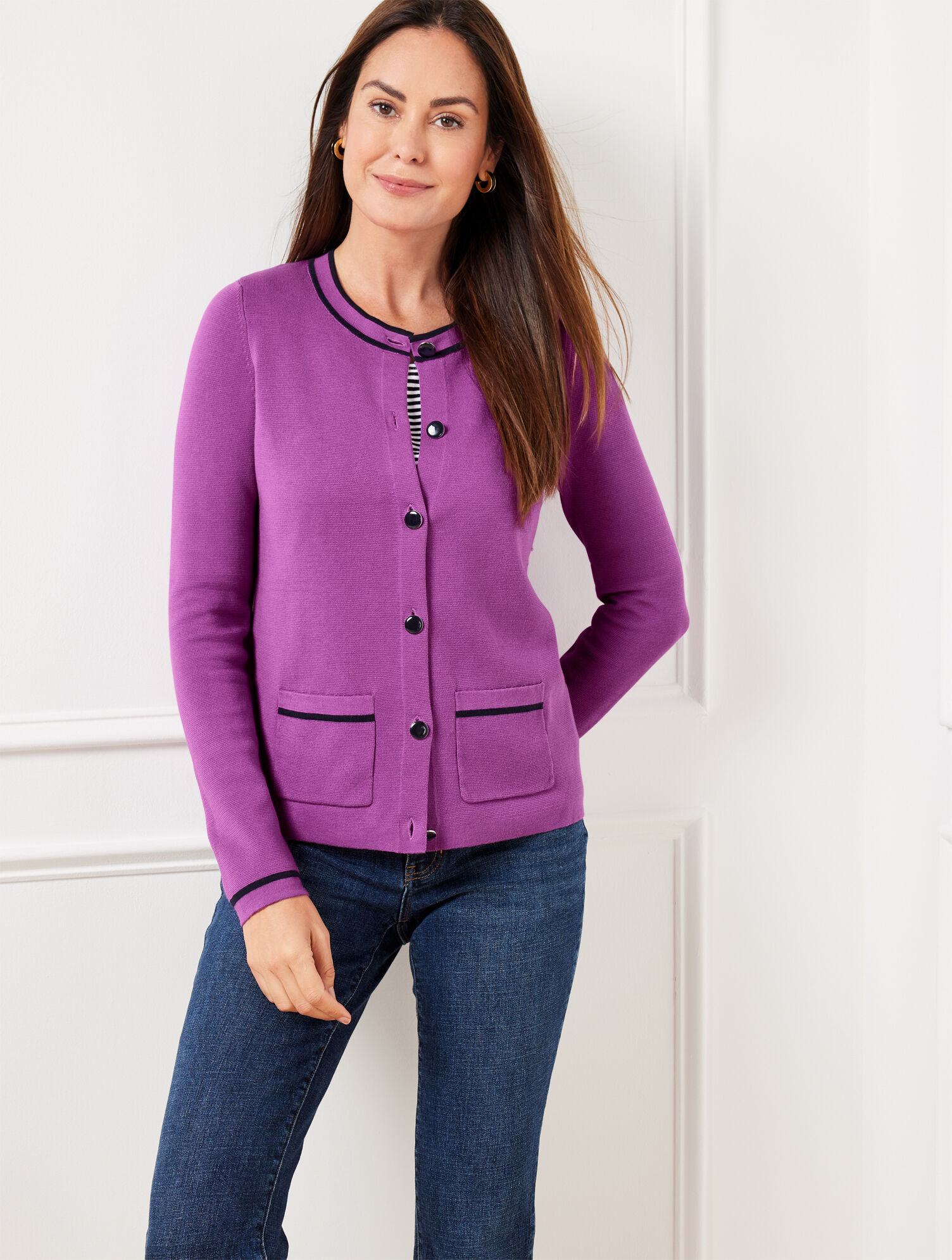 Crewneck Cardigan - Tipped | Talbots