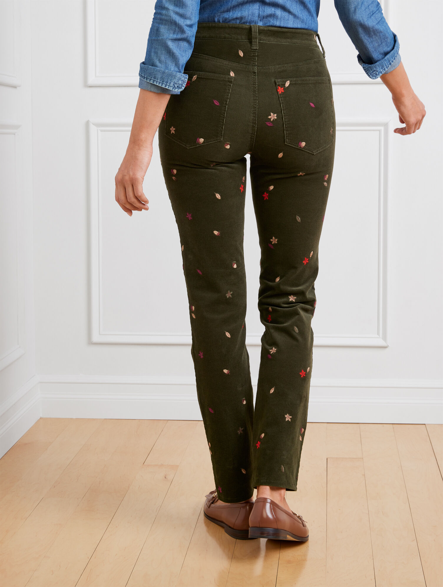 Stretch Corduroy Straight Leg Pants - Acorn Leaves | Talbots