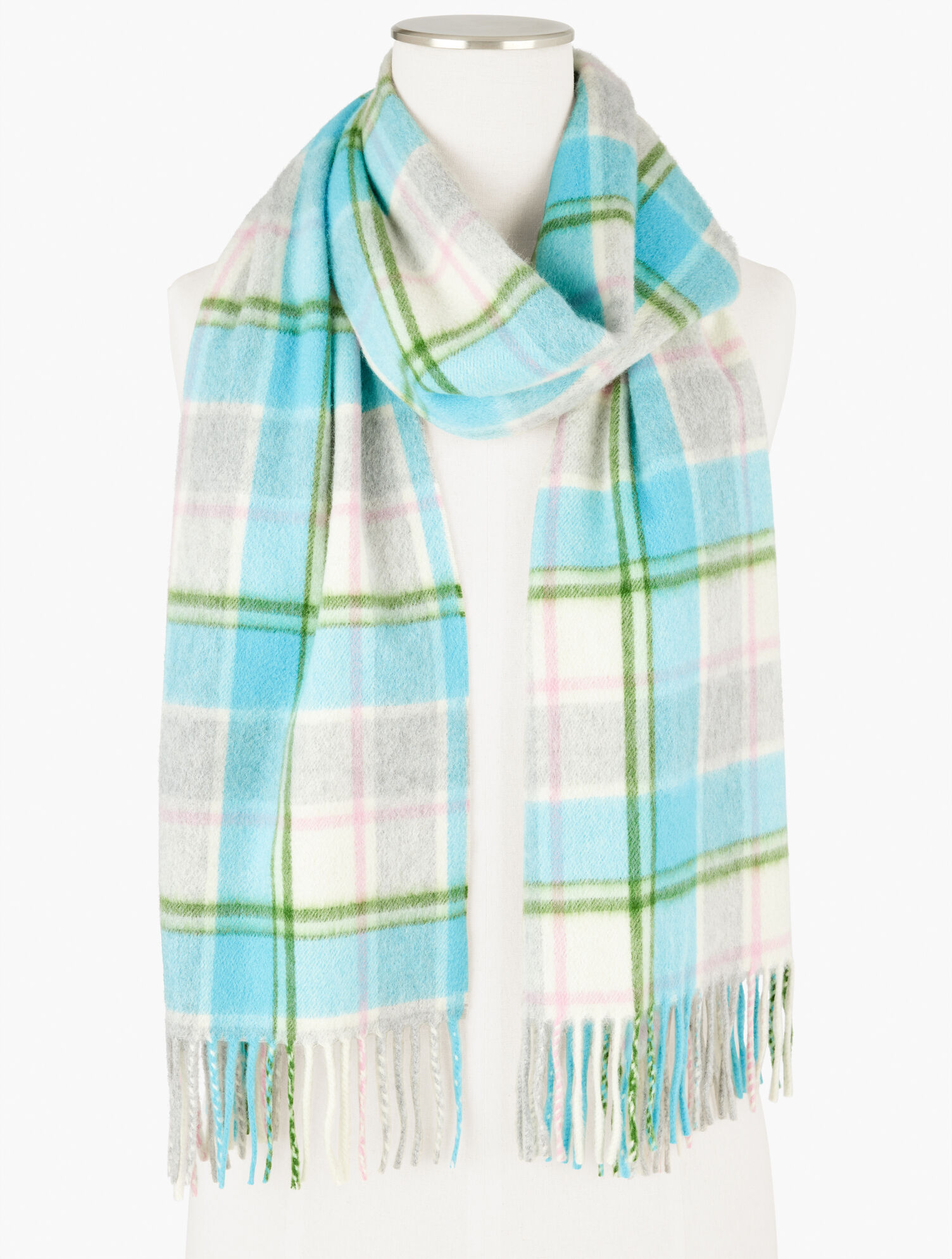 Cashmere Waterweave Scarf - Glacier Plaid | Talbots