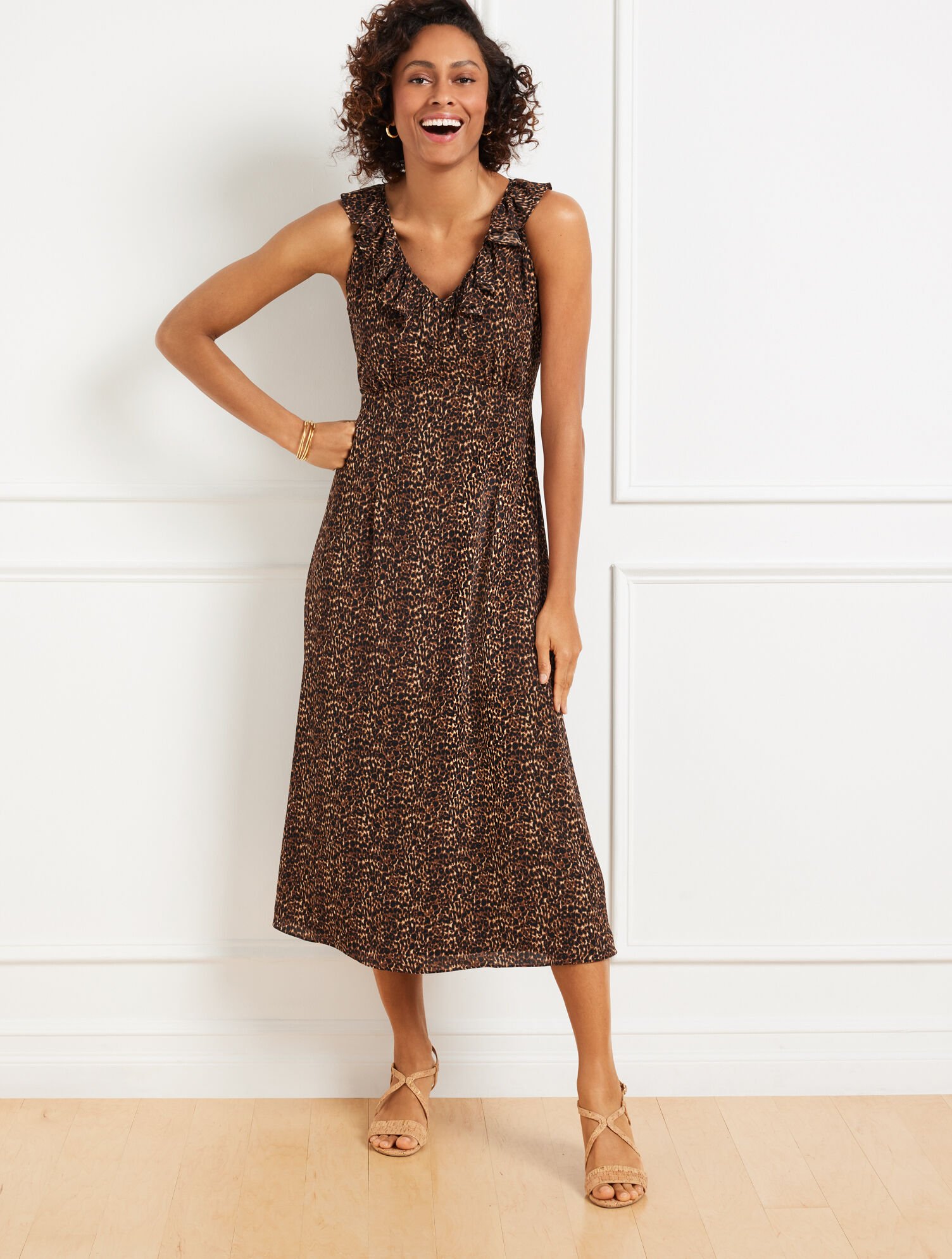 Fit & Flare Ruffle Midi Dress - Delicate Leopard | Talbots
