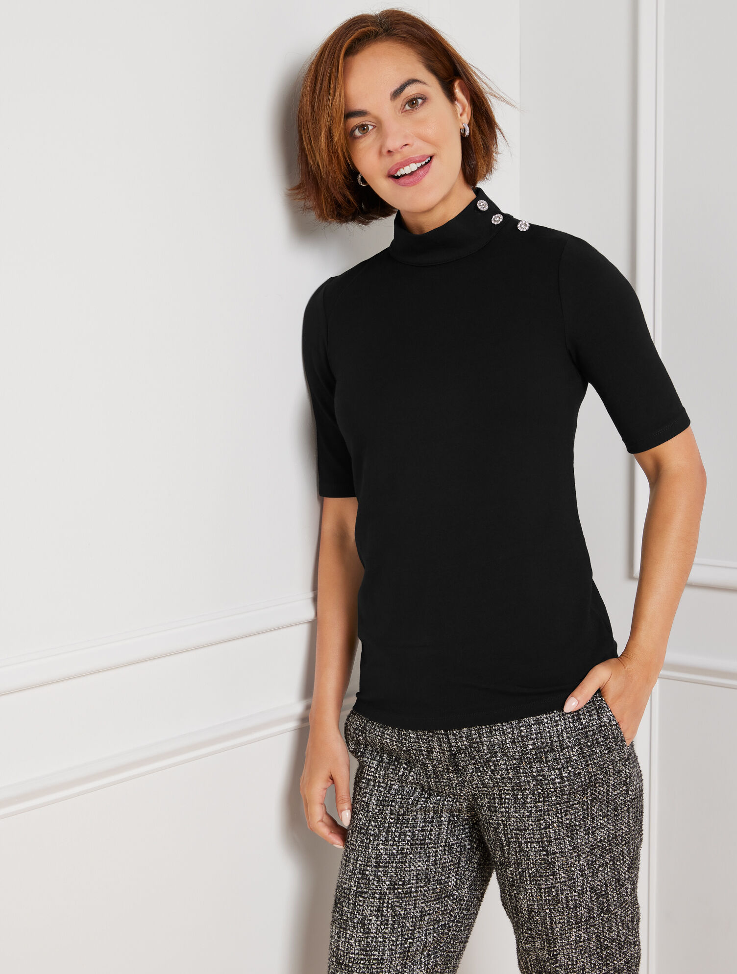 Button Shoulder Mockneck Top | Talbots