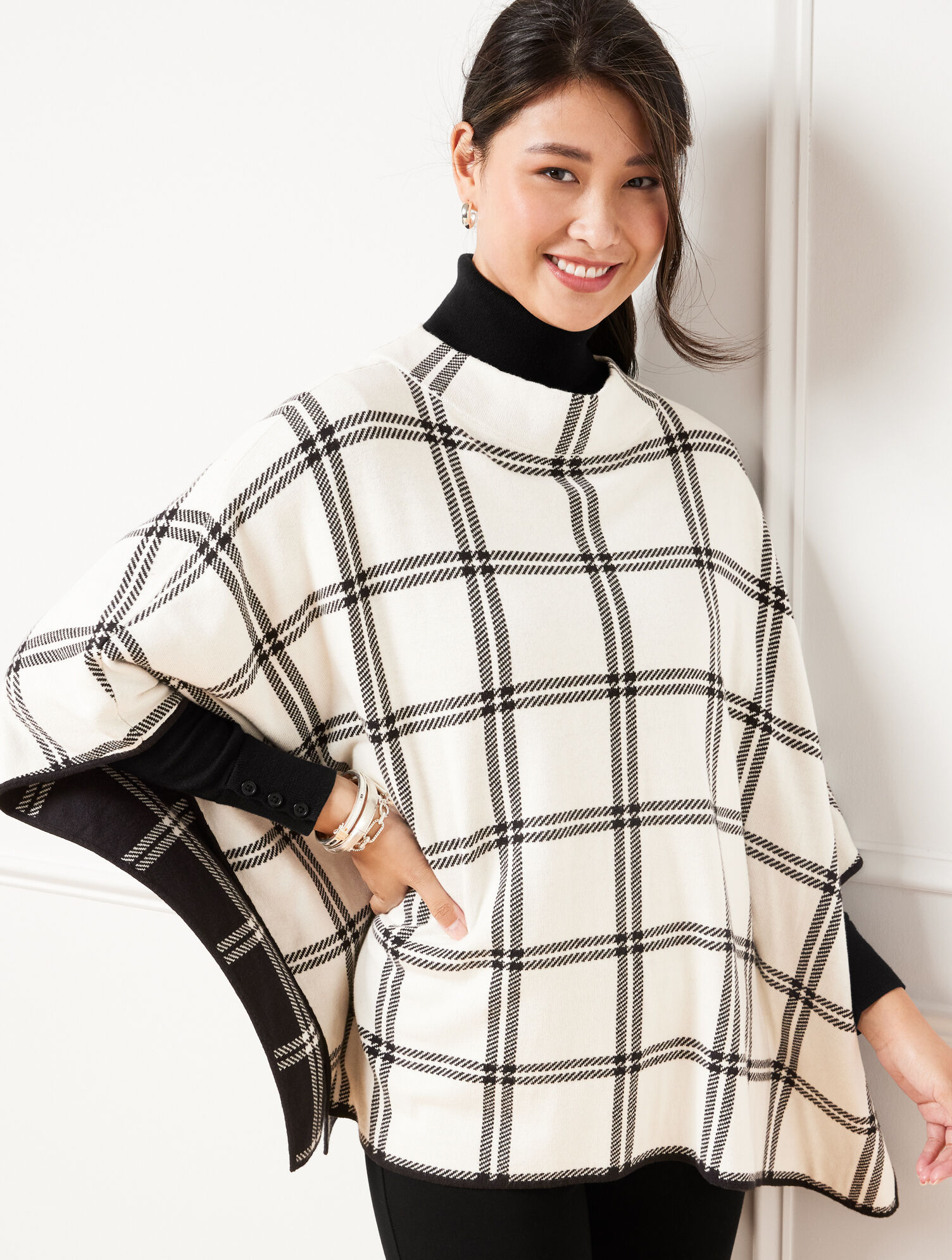 Plus Exclusive Windowpane Poncho | Talbots