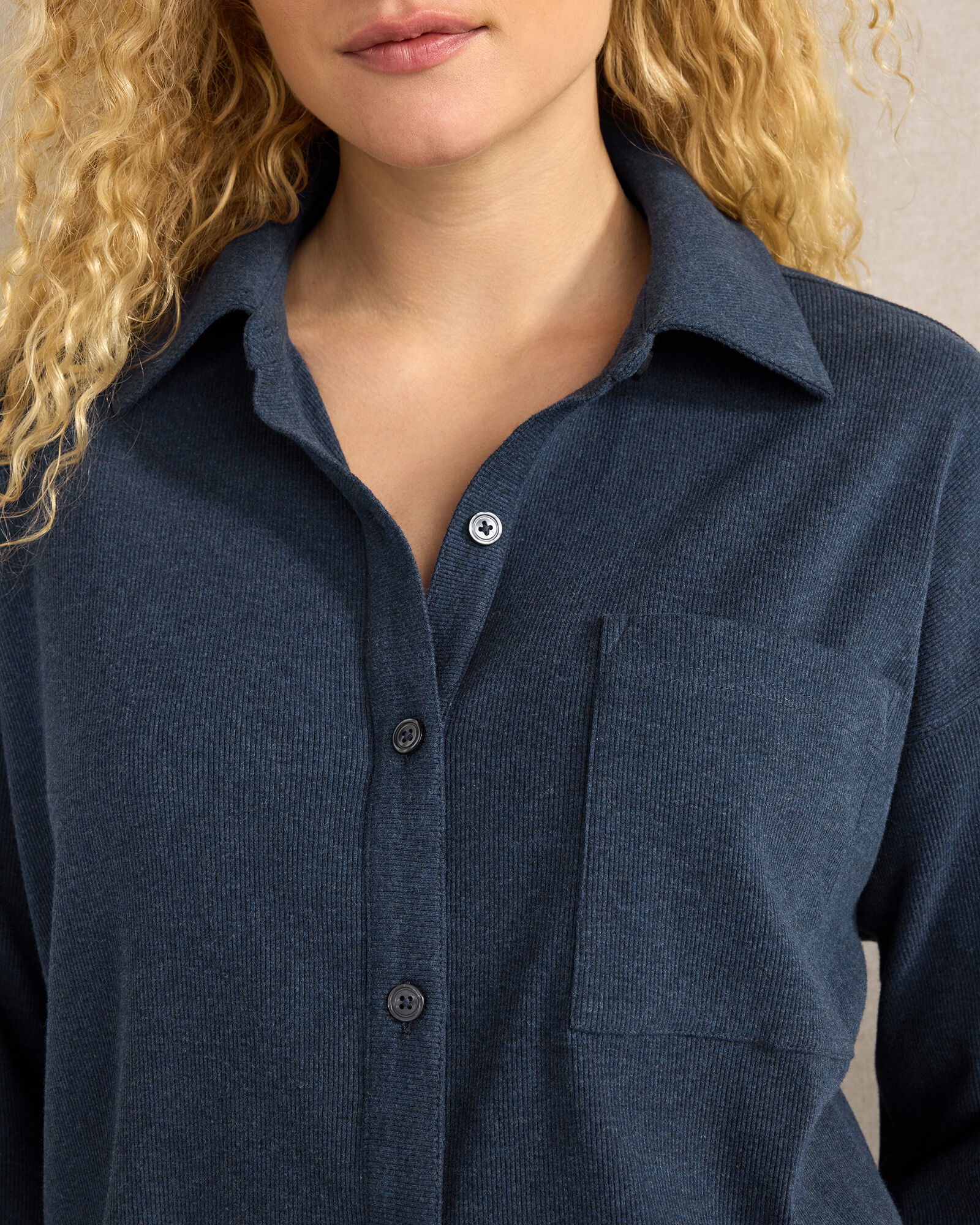 Organic Cotton Rib Knit Relaxed Button Down Top | Haven Well Within