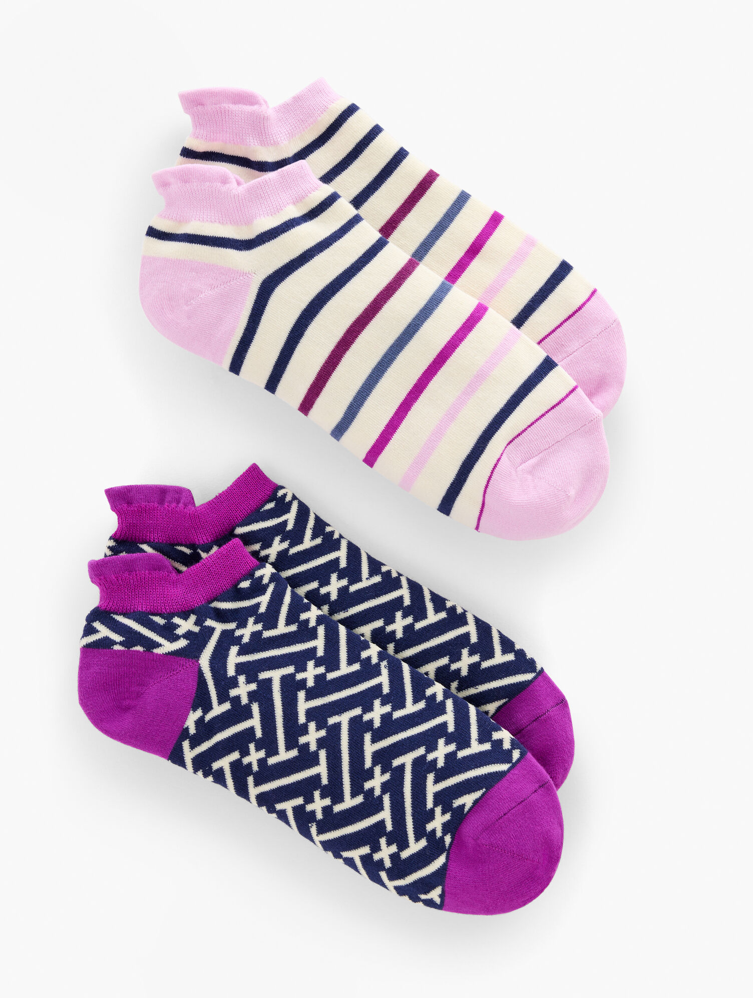 T By Talbots Diamond Grid Isle 2-Pack Ankle Socks | Talbots