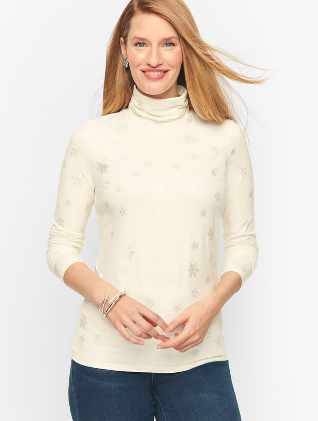 Cotton Turtleneck - Falling Snowflakes | Talbots
