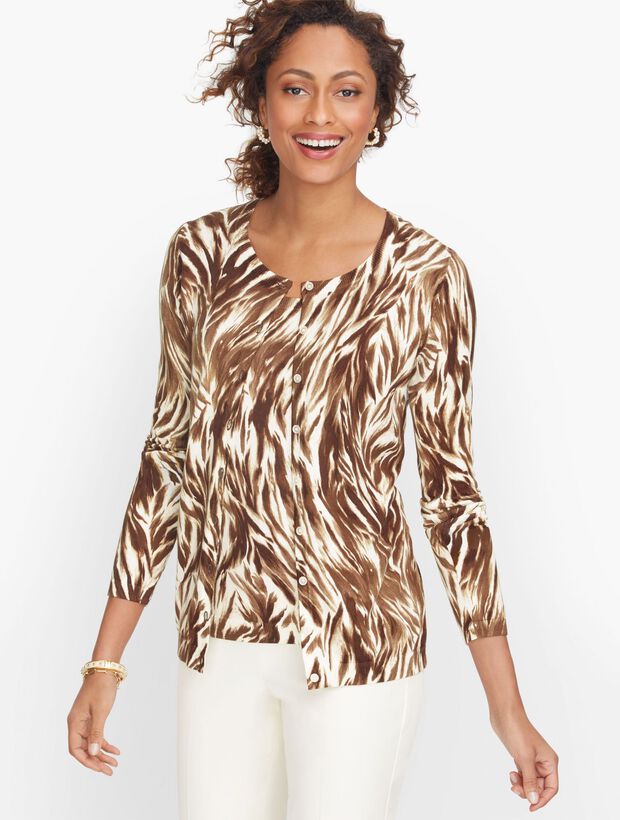 Charming Cardigan - Feathered Waves Print | Talbots