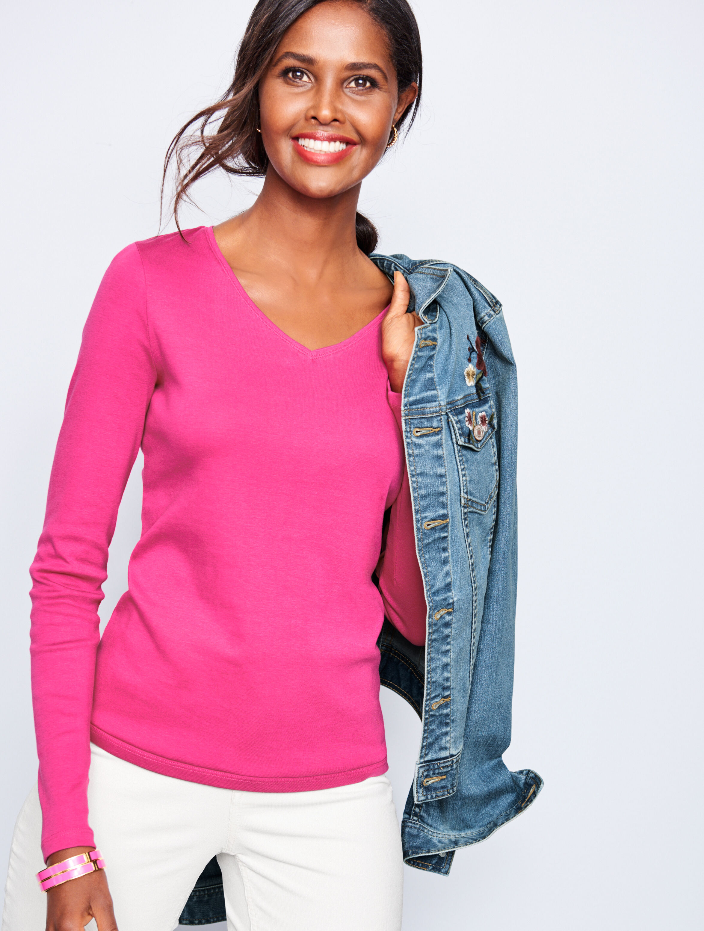 Pima Cotton Long-Sleeve V-Neck Tee | Talbots