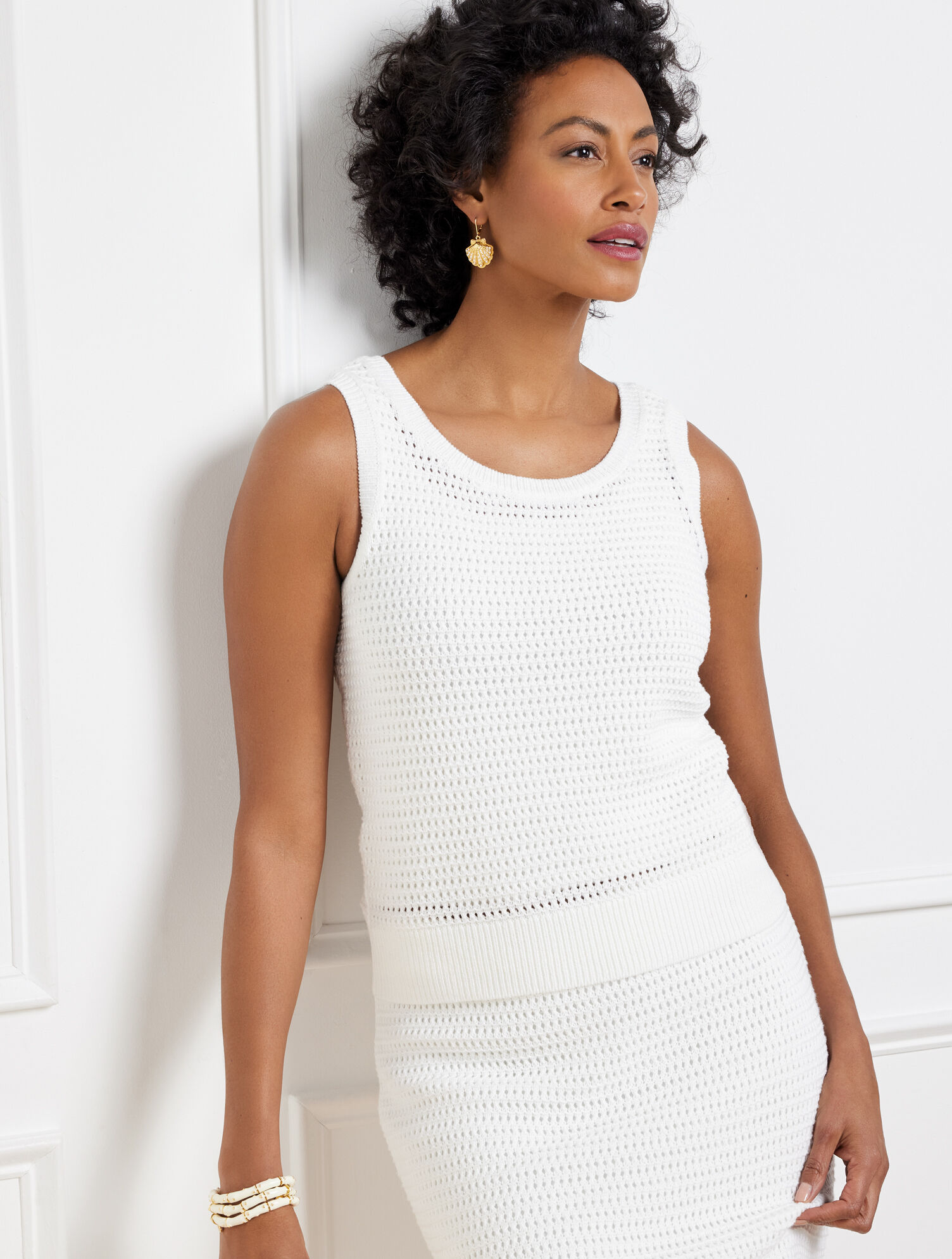 Crochet Pointelle Scoop Neck Shell | Talbots