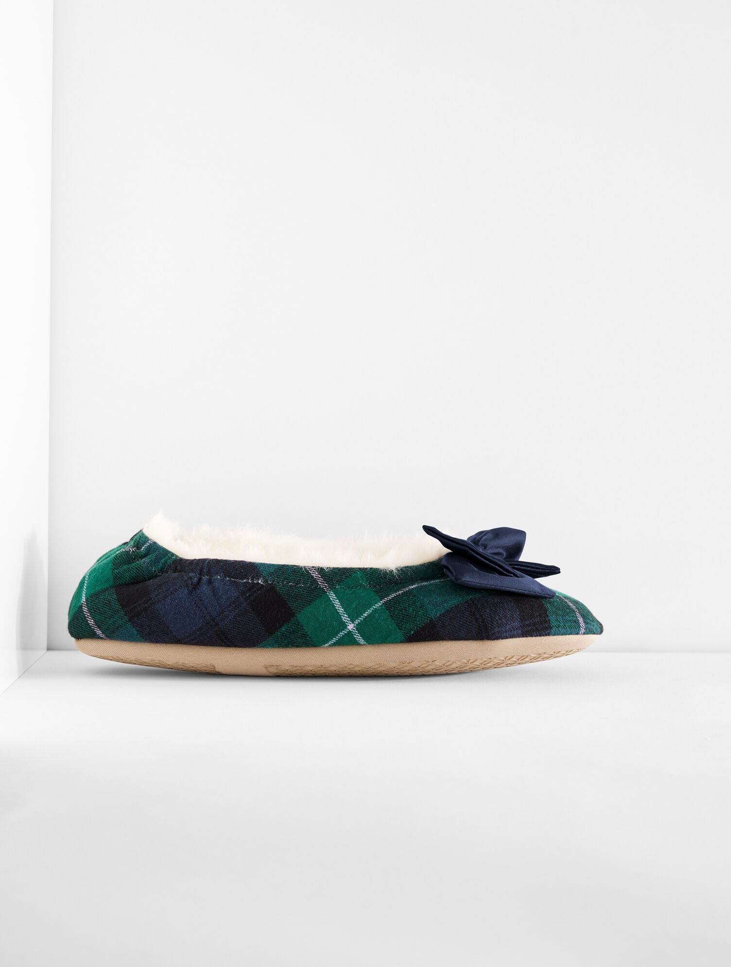 Lena Bow Slippers - Black Watch Plaid | Talbots