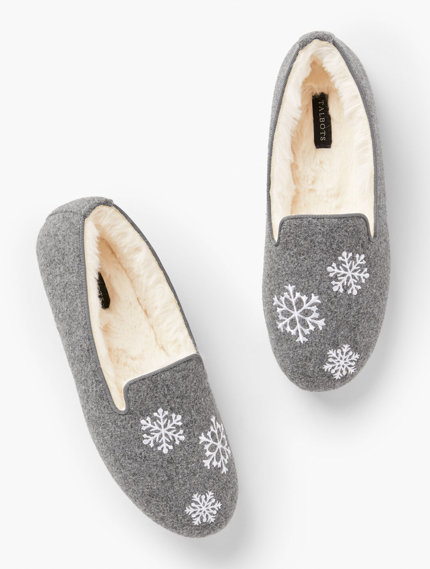 Embroidered Snowflake Flannel Slippers | Talbots