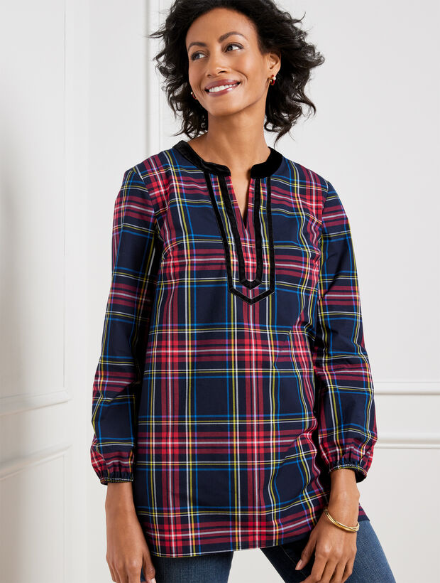 Split Neck Tunic - Cabin Plaid | Talbots