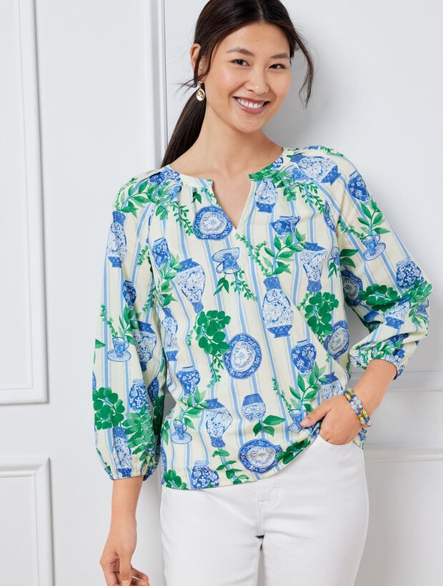 Pottery Floral Poplin Top | Talbots