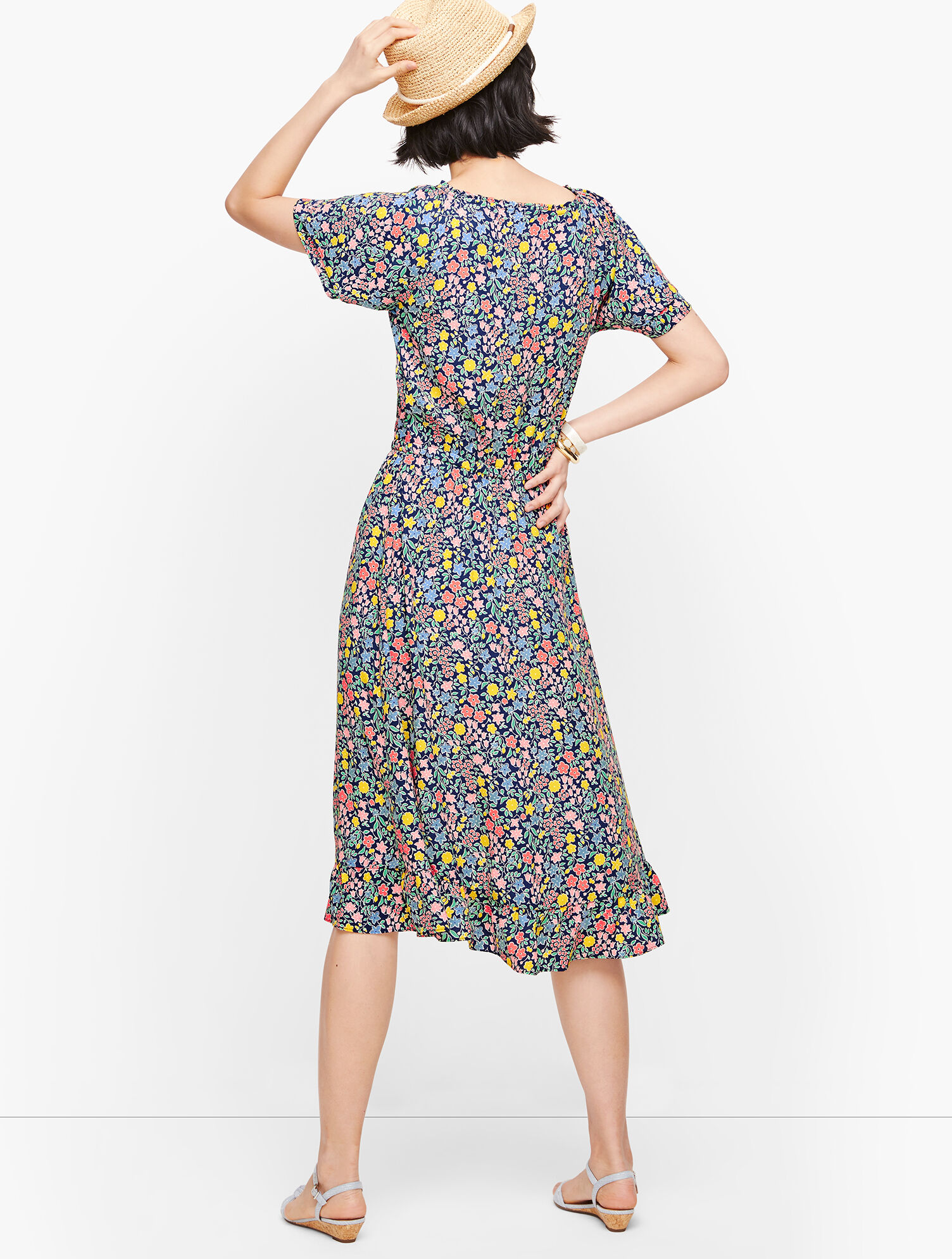 Floral Gathered Tie Neck Dress | Talbots