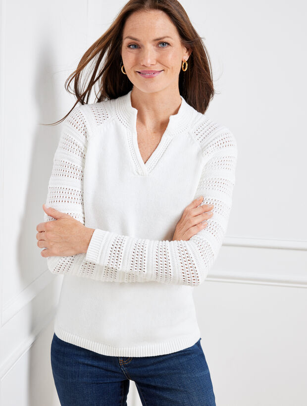 Crochet Split Neck Sweater | Talbots