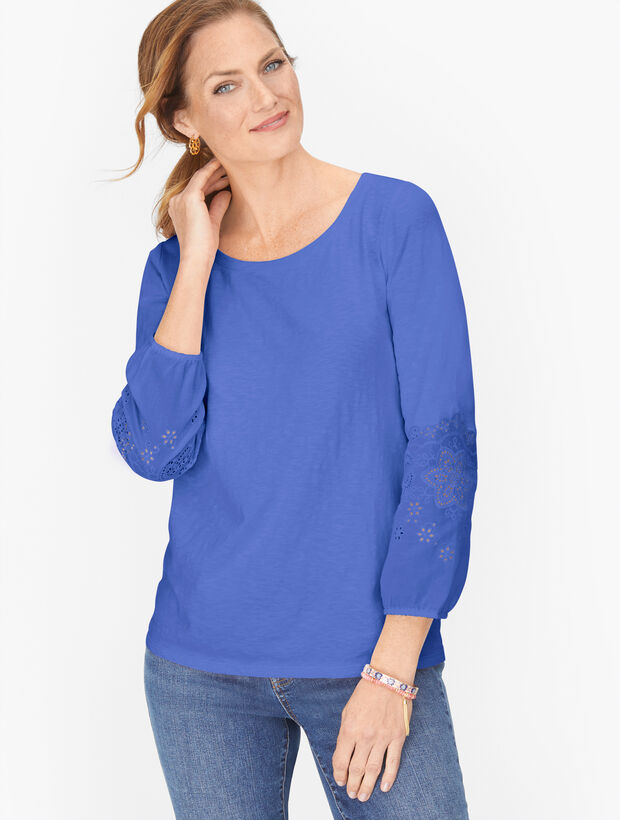 Cotton Eyelet Detail Tee | Talbots