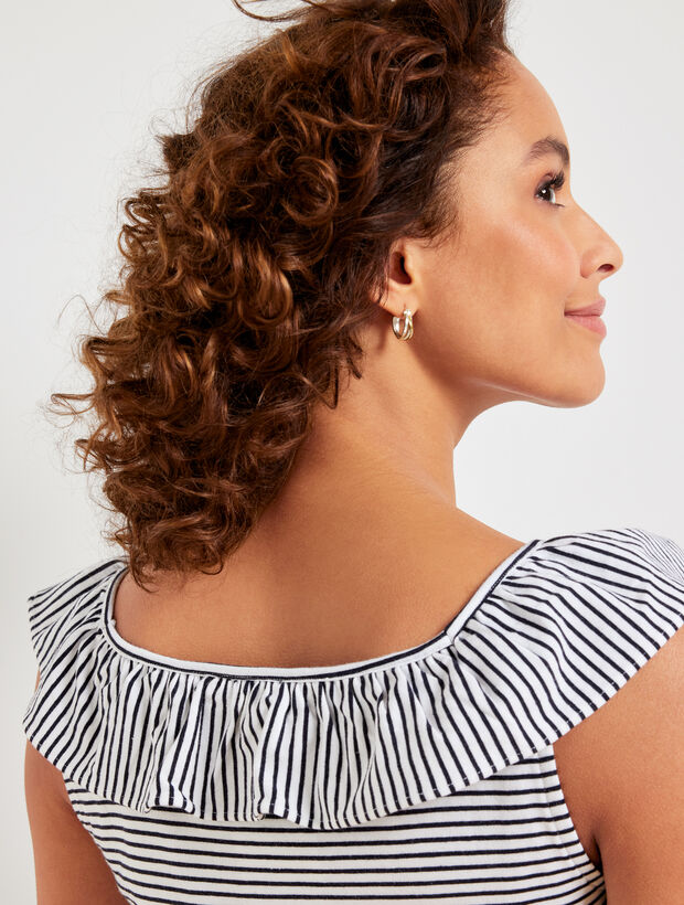 Ruffle Square Neck Shell - Amalfi Stripe | Talbots
