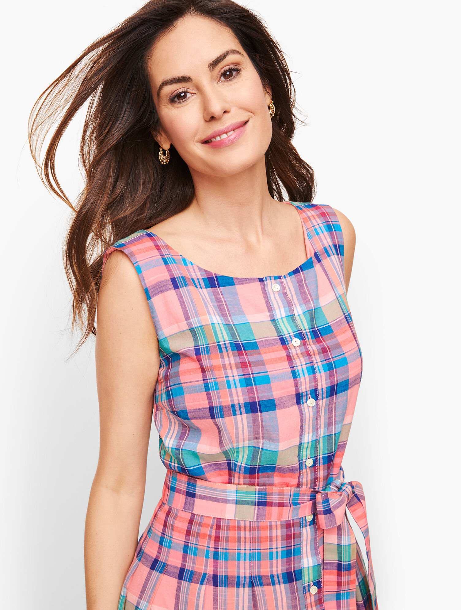 Madras Button Front Shirtdress | Talbots