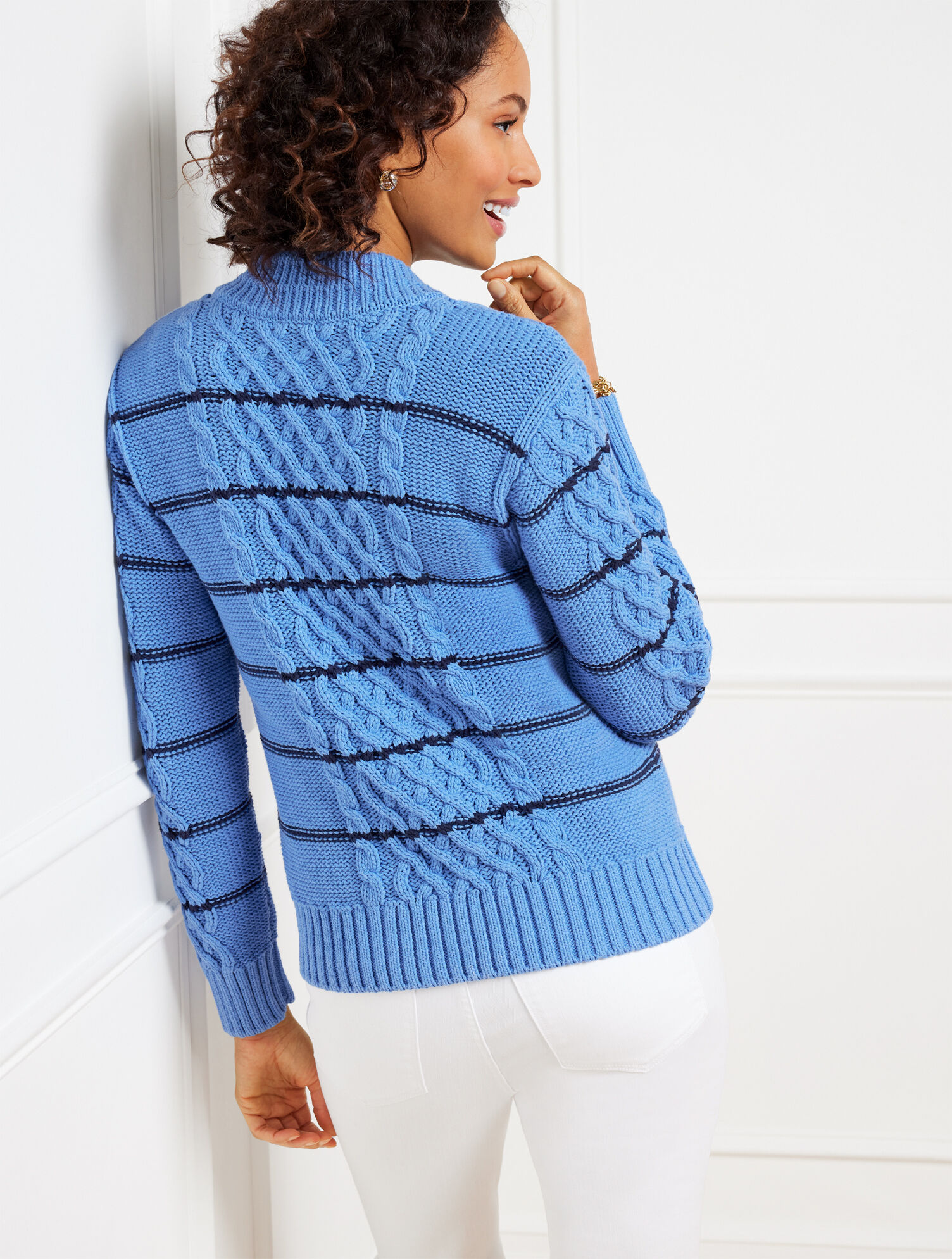 Cable Knit Bomber Jacket - Thin Stripe | Talbots