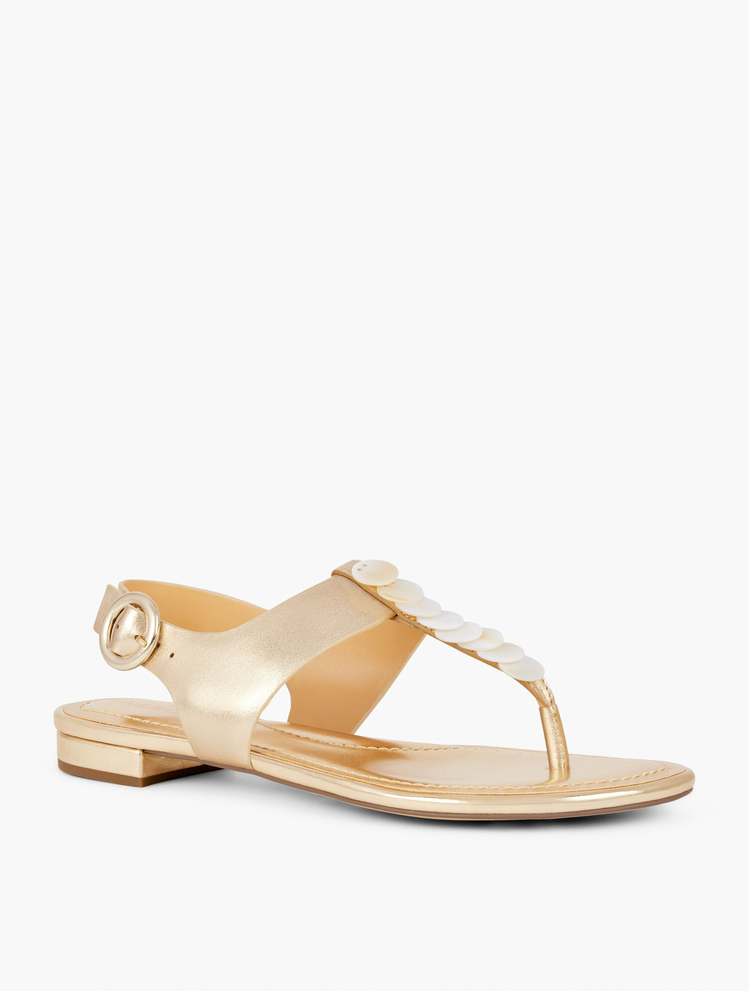 Keri Shells Leather Flat Sandals - Metallic | Talbots
