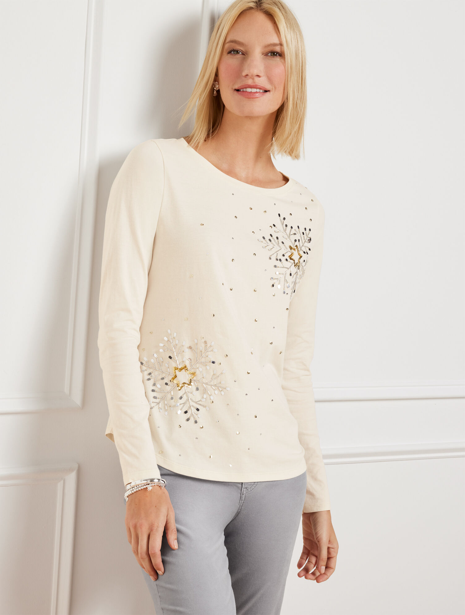Embellished Crewneck Tee - Snowflake | Talbots