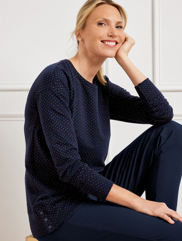 Classic French Terry Pullover - Rainbow Dot | Talbots