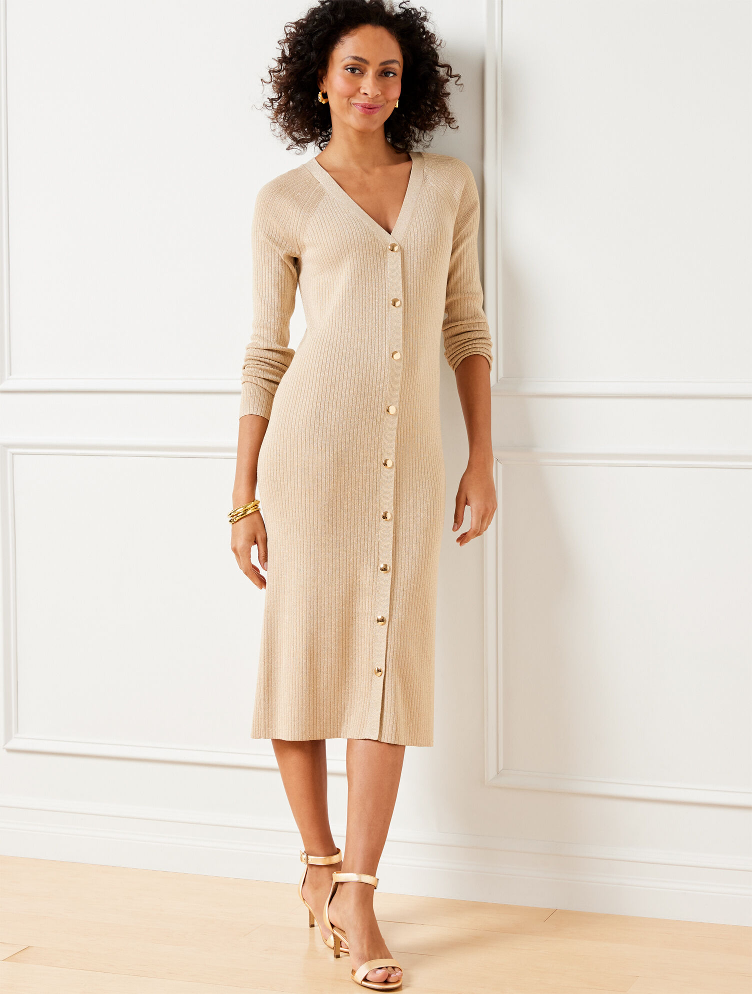 Button Front Ribbed Sweater Dress | Talbots