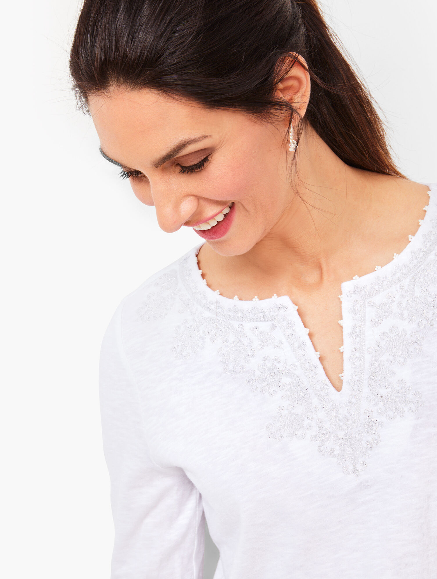 Split-Neck Embroidered Tunic | Talbots