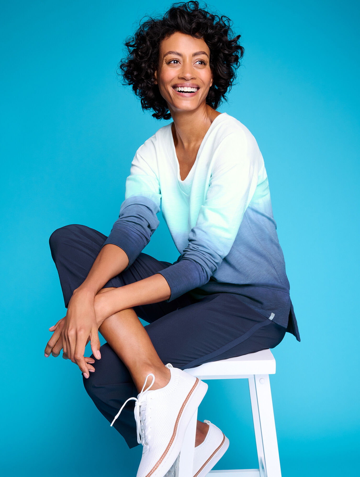 Slub French Terry Pleated Back Pullover - Dip Dye | Talbots