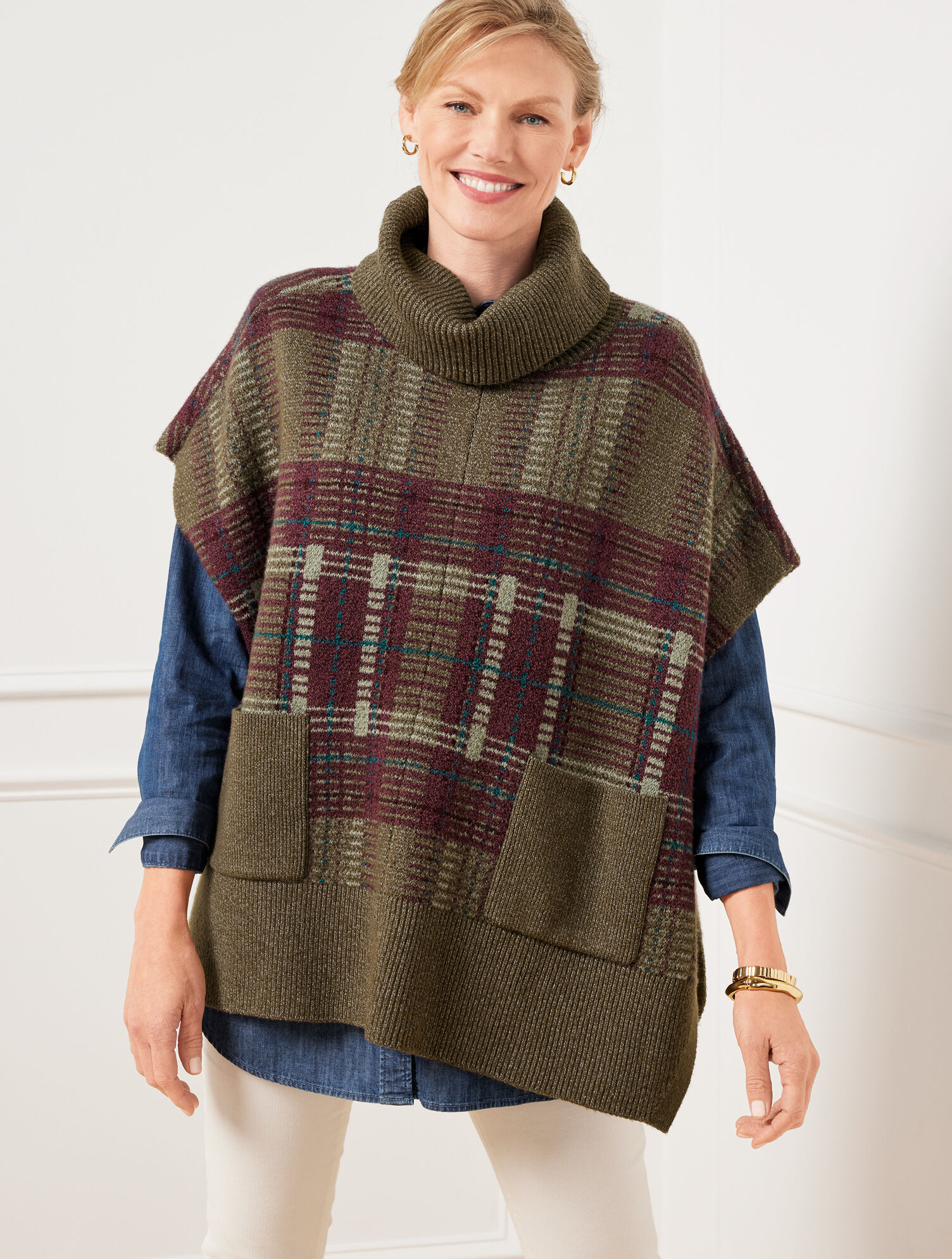 Plaid Turtleneck Poncho | Talbots