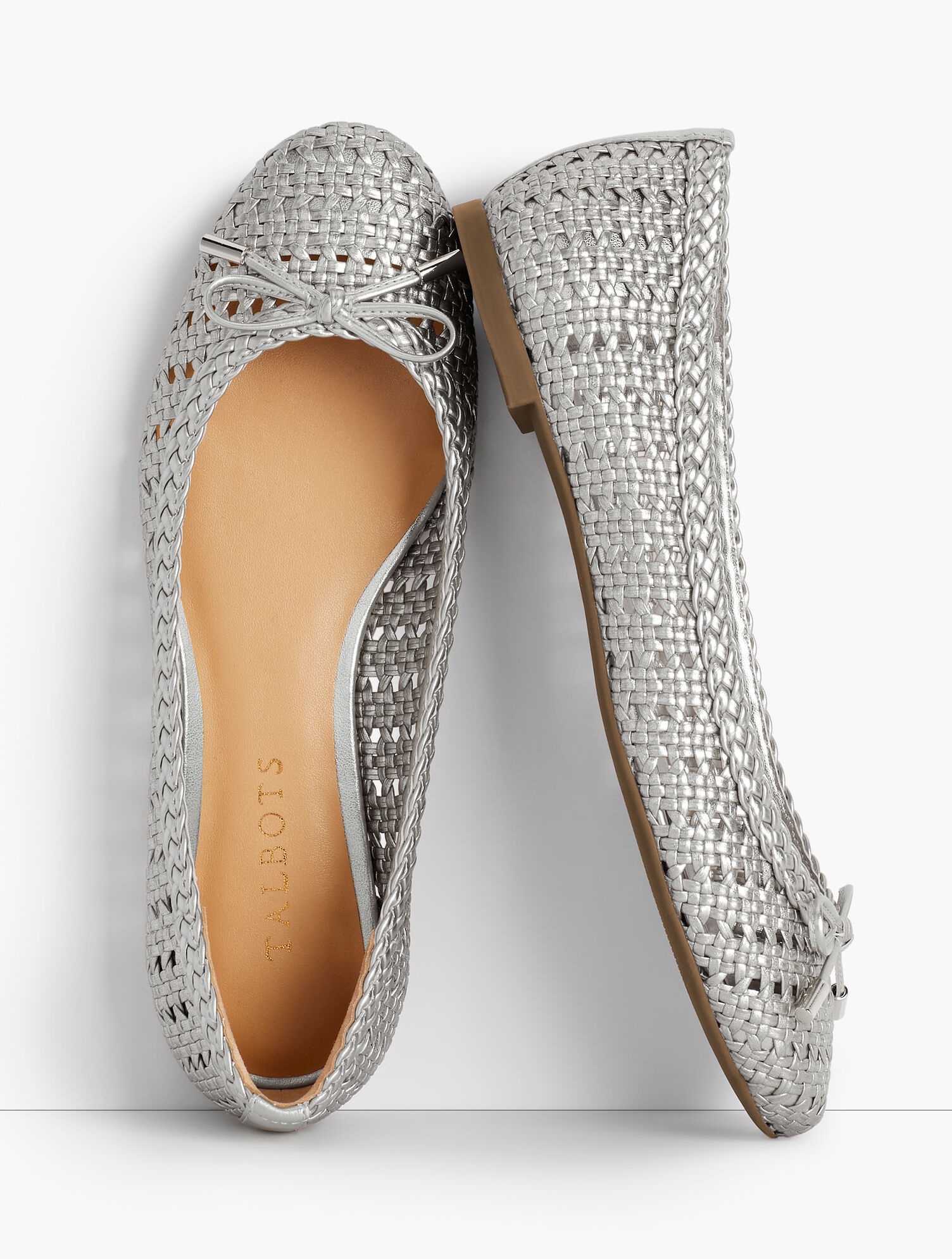 metallic open toe flats