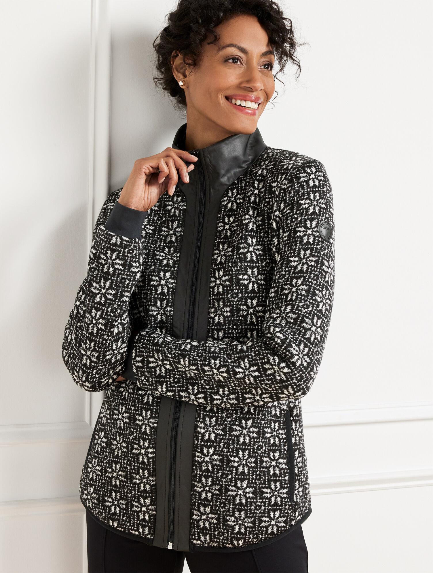 Cozy Woven Trim Jacket - Geo Snowflake | Talbots