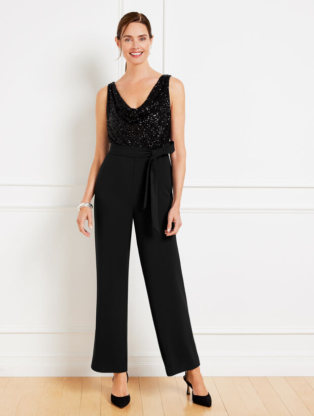 Sequin Crepe Draped Jumpsuit | Talbots