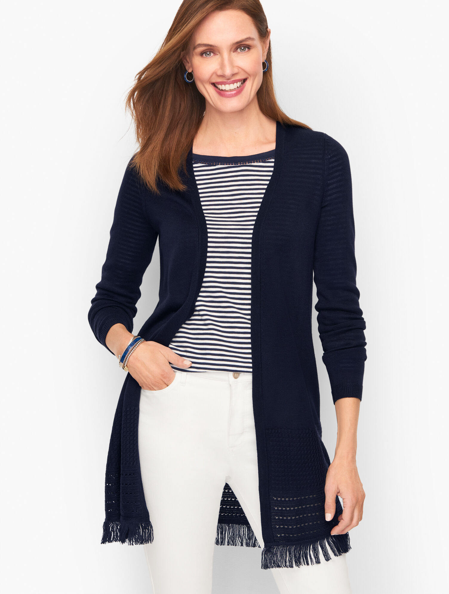 Textured Fringe Cardigan | Talbots