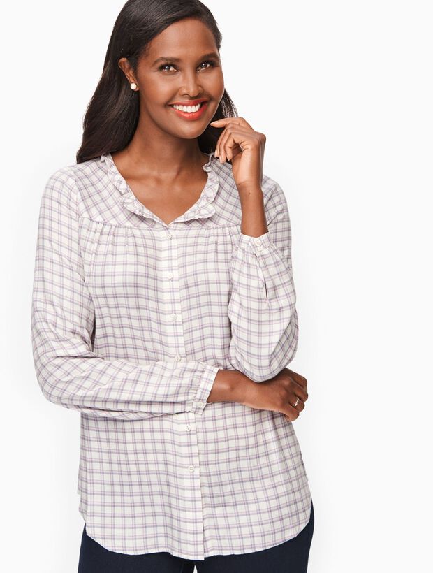 Feminine Detail Check Blouse | Talbots