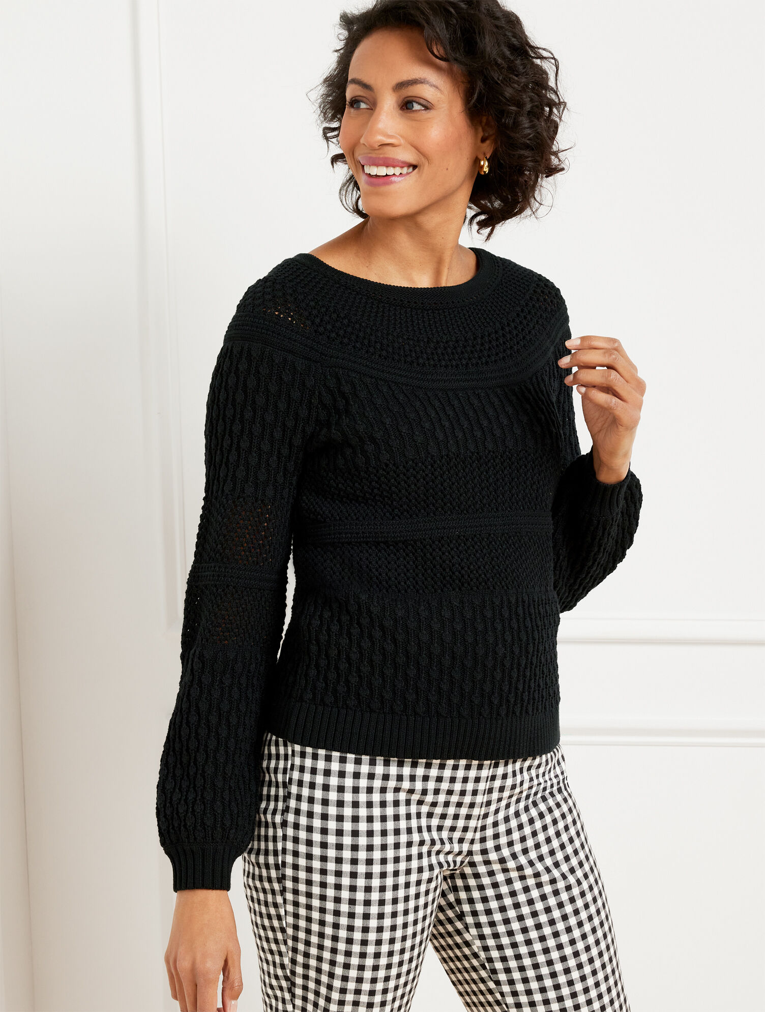 Round Yoke Textured Stripe Sweater | Talbots
