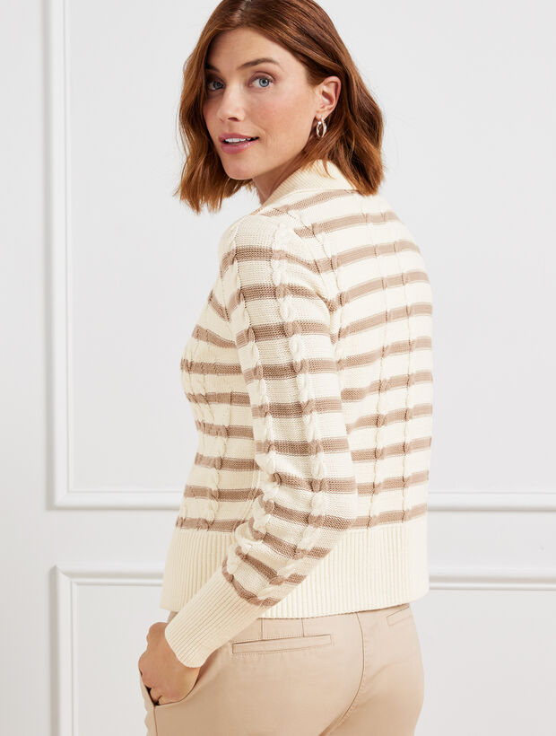 Cable Knit Collared Cardigan - Stripe | Talbots