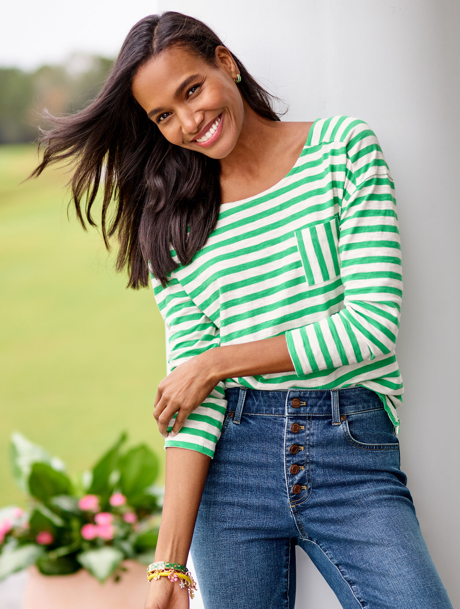 Drop Shoulder Crewneck Tee - Stripe | Talbots