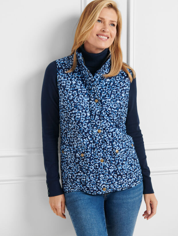 Abstract Leopard Diamond Quilted Vest | Talbots