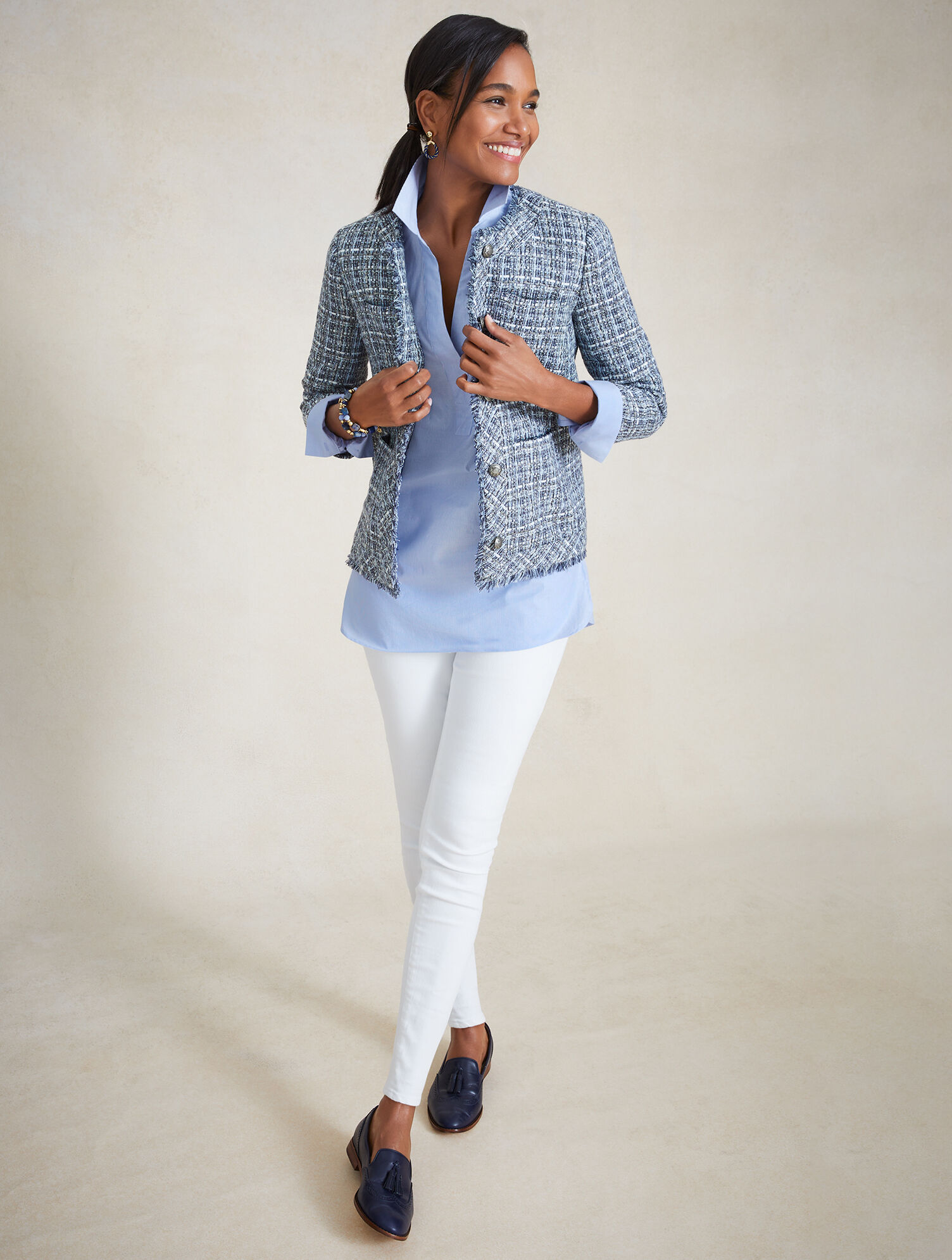 Button Back Tunic - Micro Stripe | Talbots