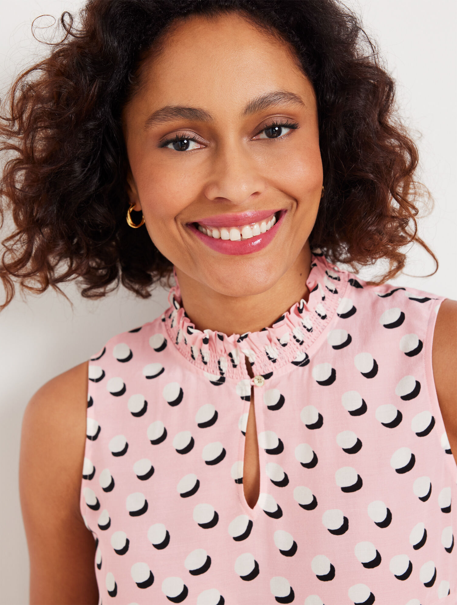 Shadow Dot Tie Neck Shell | Talbots