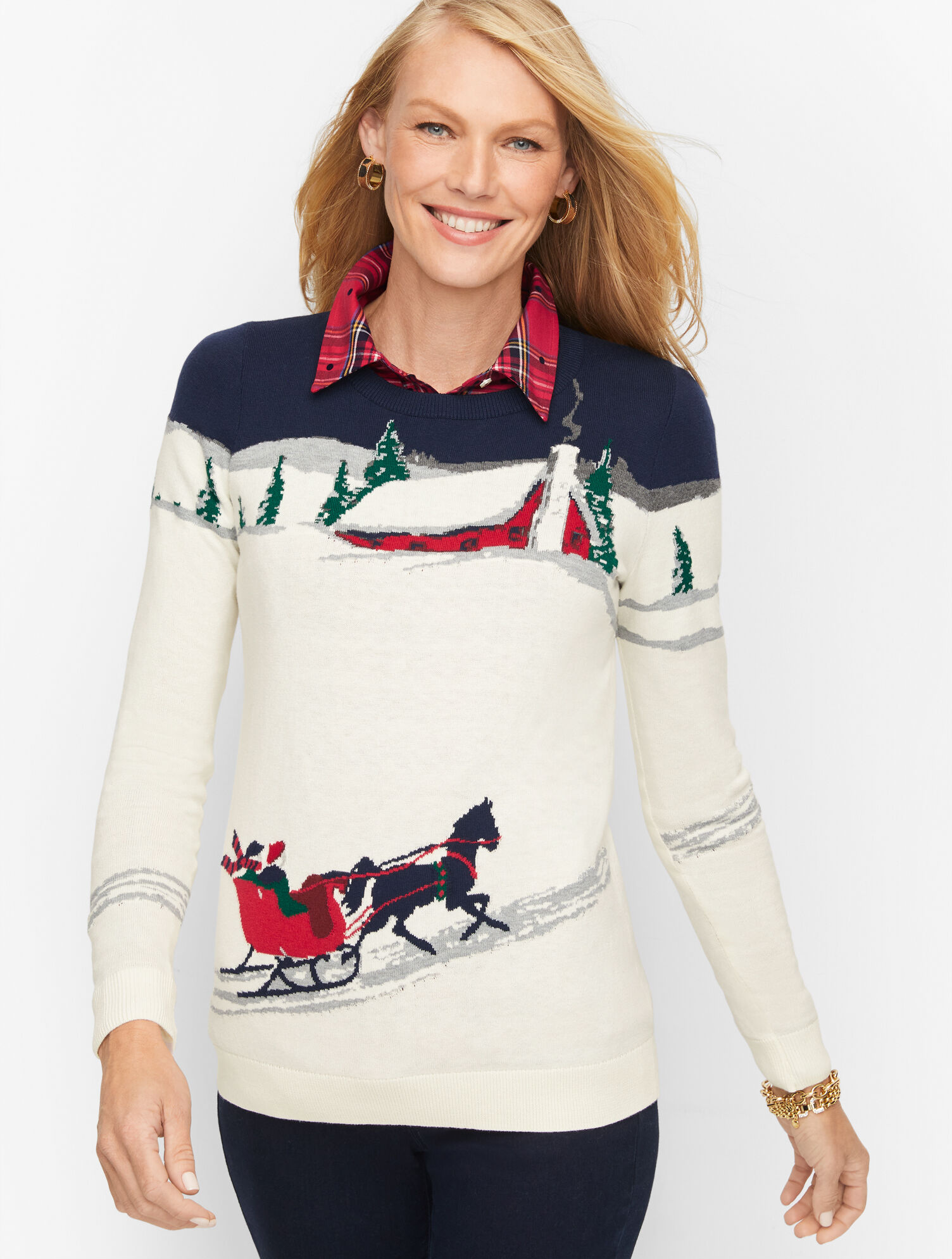Crewneck Sweater - Sleigh Scene | Talbots