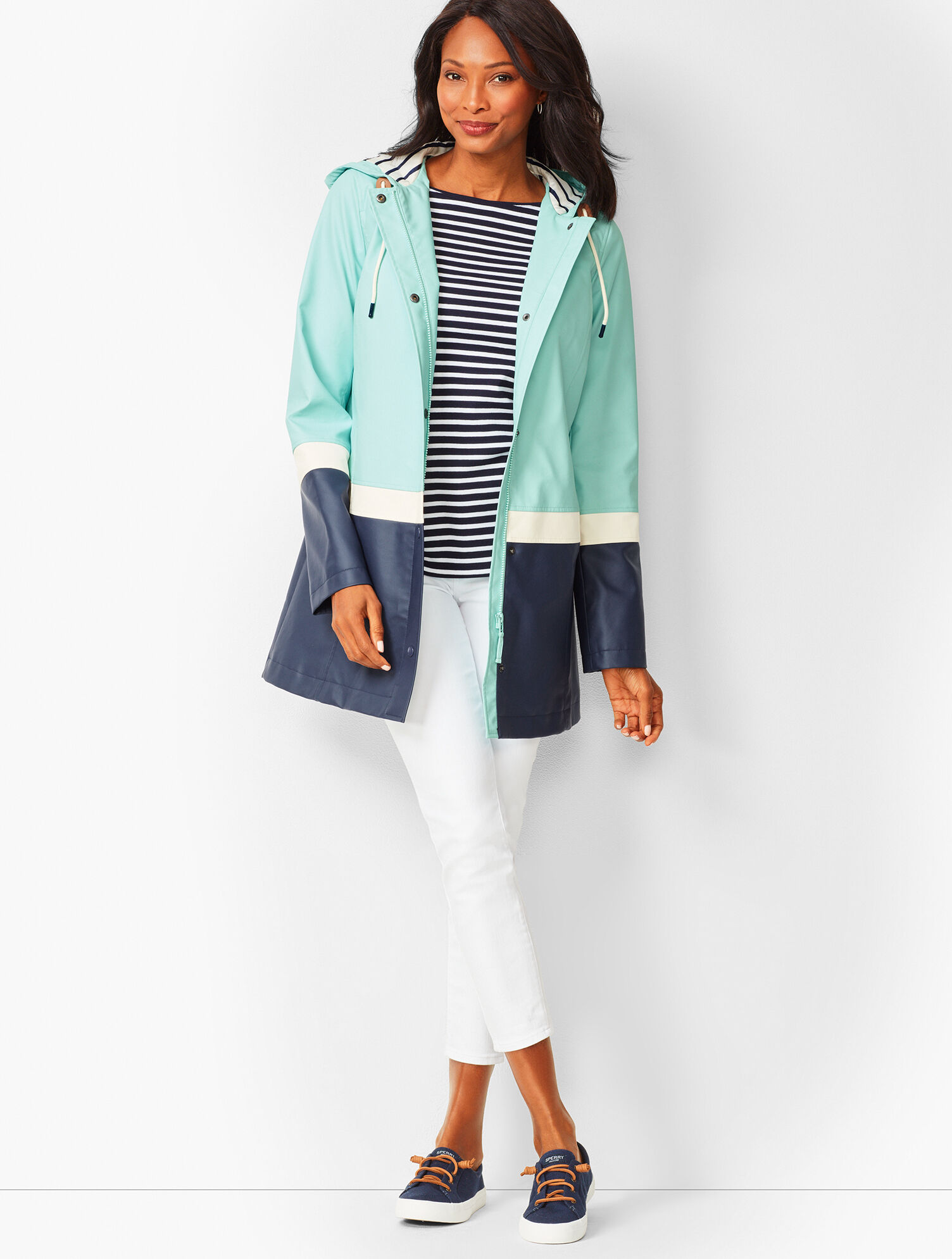 Colorblock Hooded Raincoat | Talbots