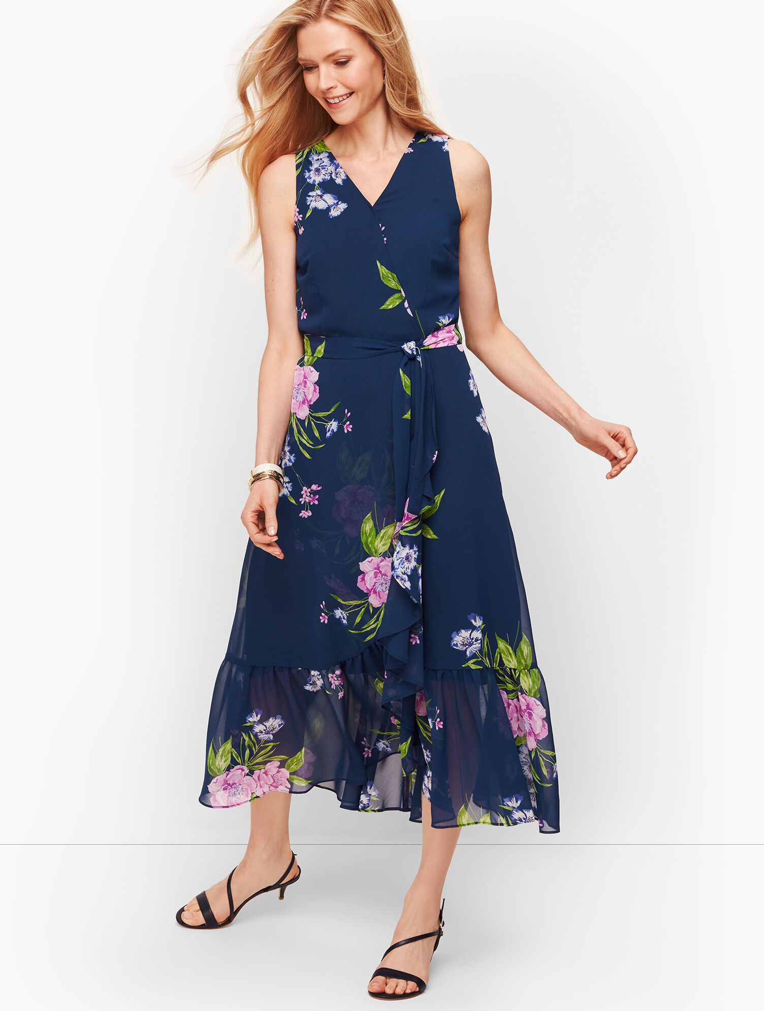 Georgette Painterly Floral Wrap Dress | Talbots