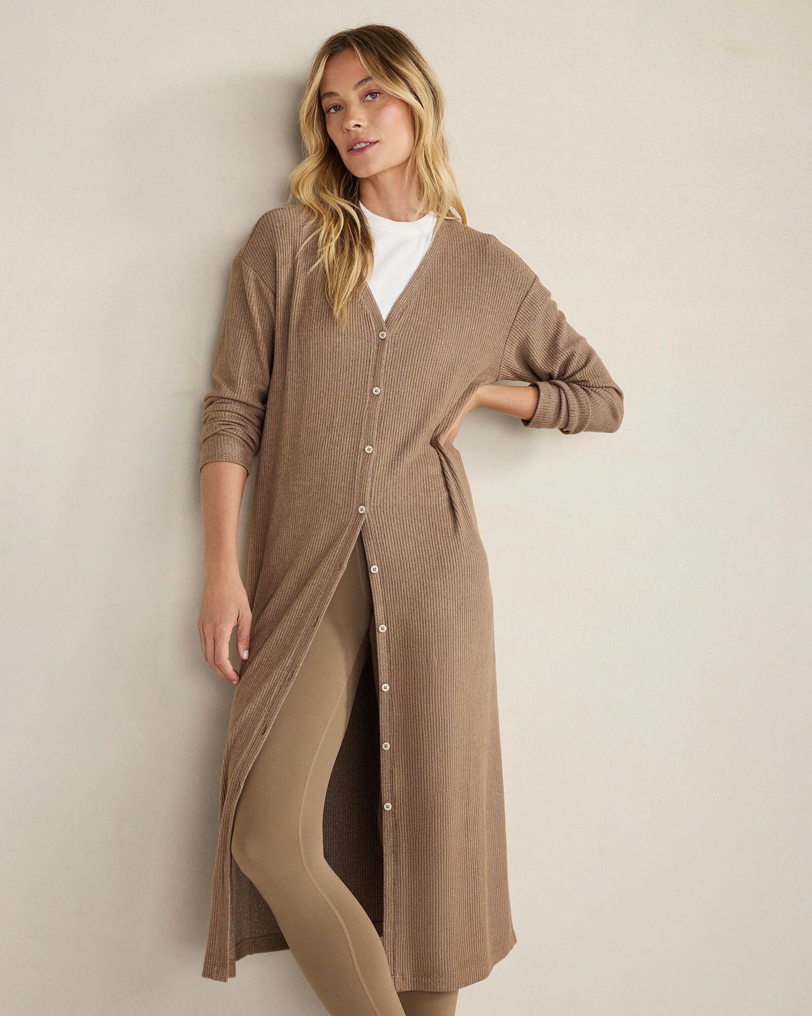 Brushed Rib Knit Long Sleeve Duster | Haven Well Within