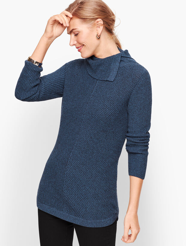 Chevron Stitch Split Neck Sweater - Marled | Talbots